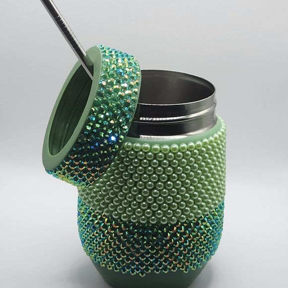 bliss and glam | Dining | New Green Beaded Koozie Cup With Metal ...